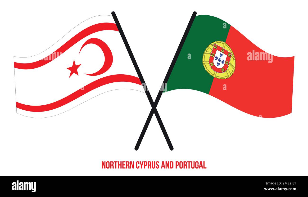 Northern Cyprus and Portugal Flags Crossed And Waving Flat Style ...