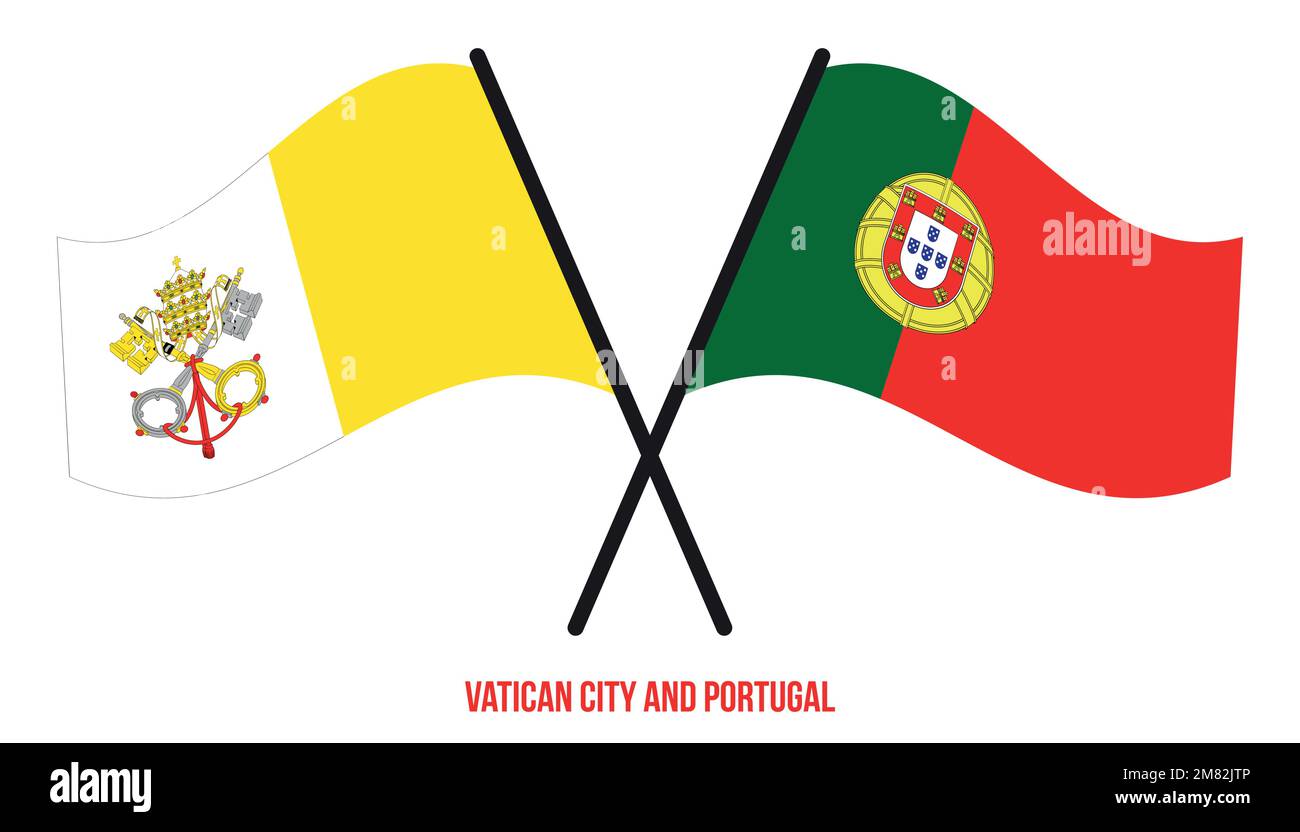 Vatican City and Portugal Flags Crossed And Waving Flat Style. Official ...