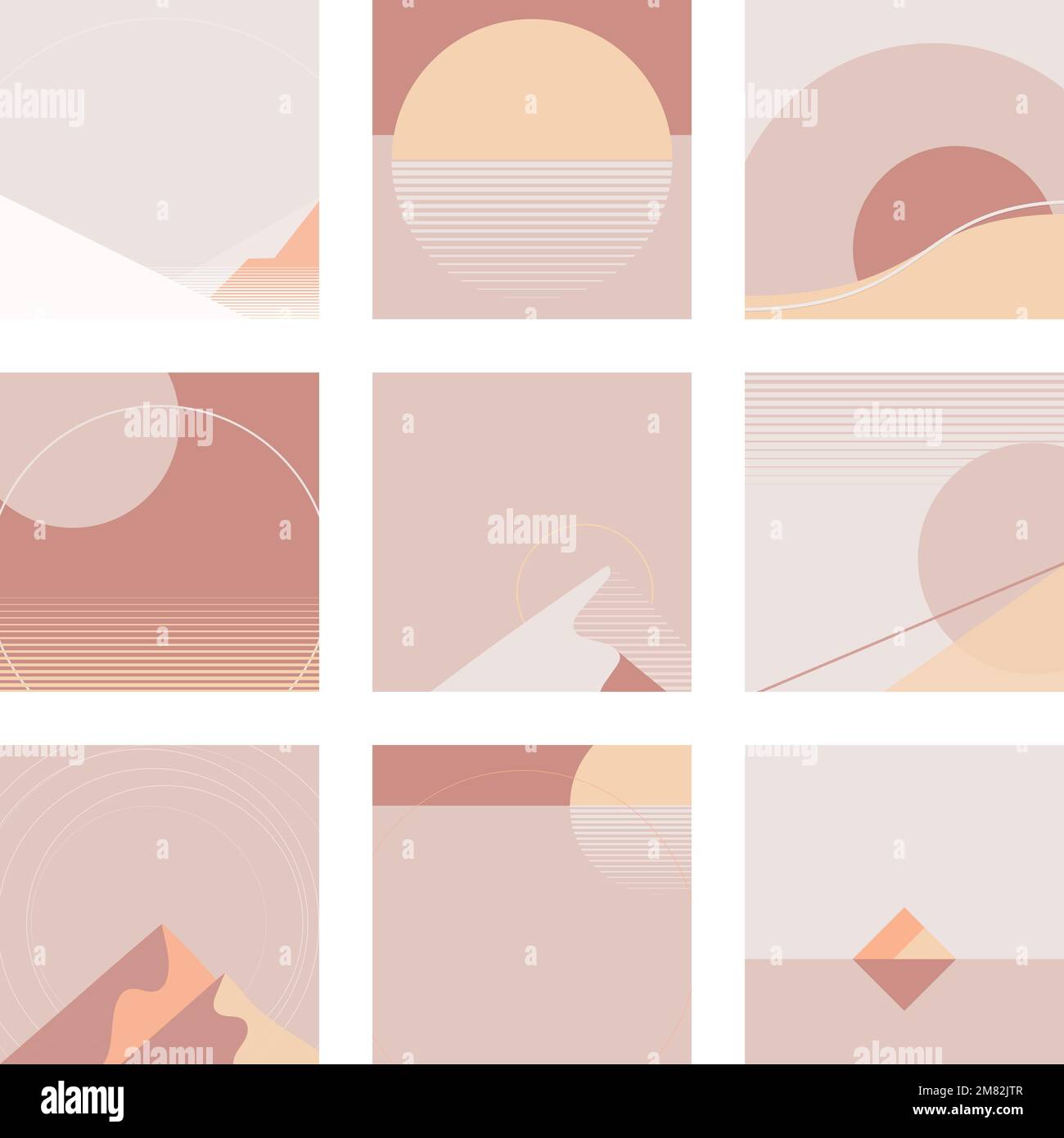 Minimal pink sunset geometric scenery background vector collection ...