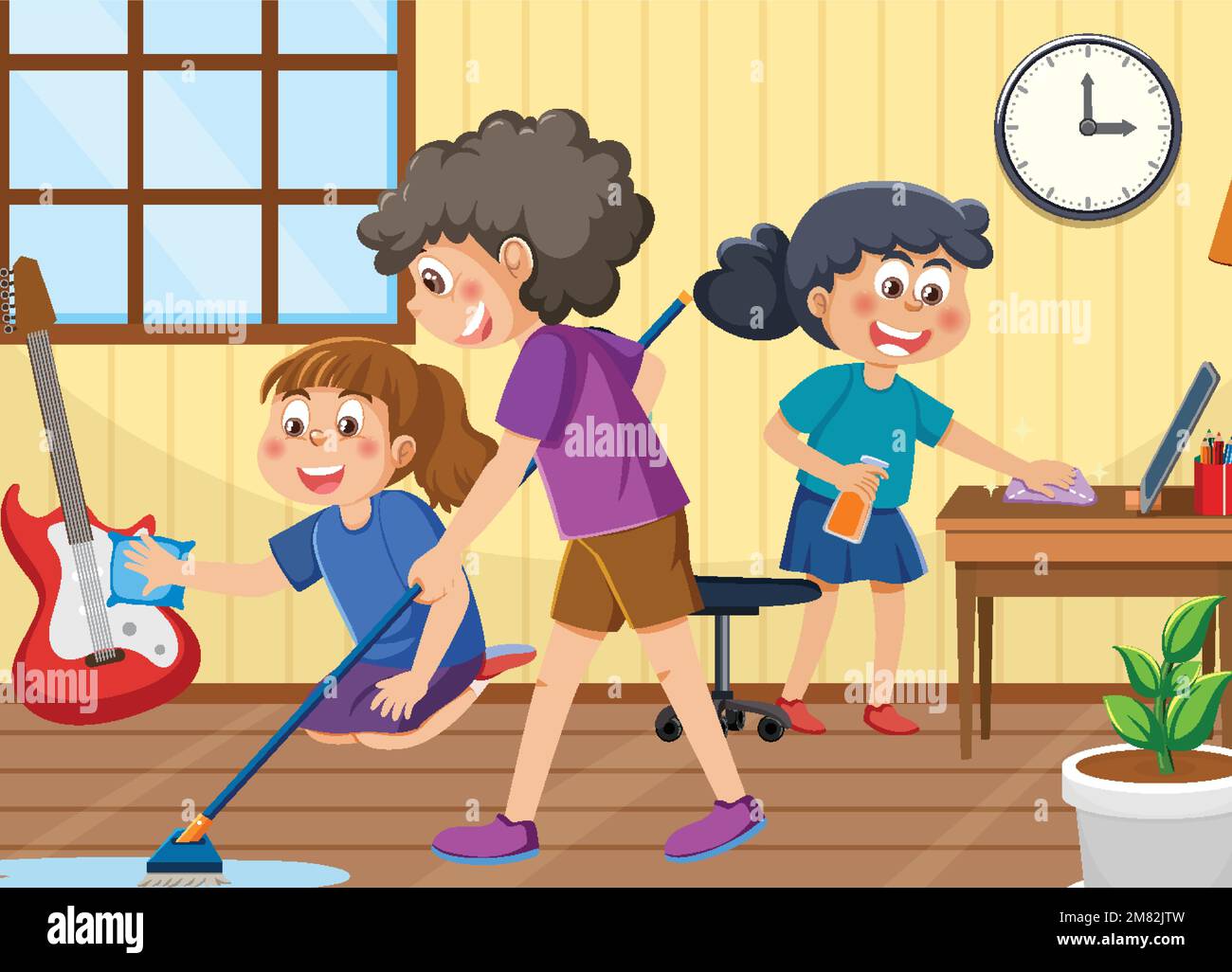Cartoon children cleaning the house illustration Stock Vector Image ...