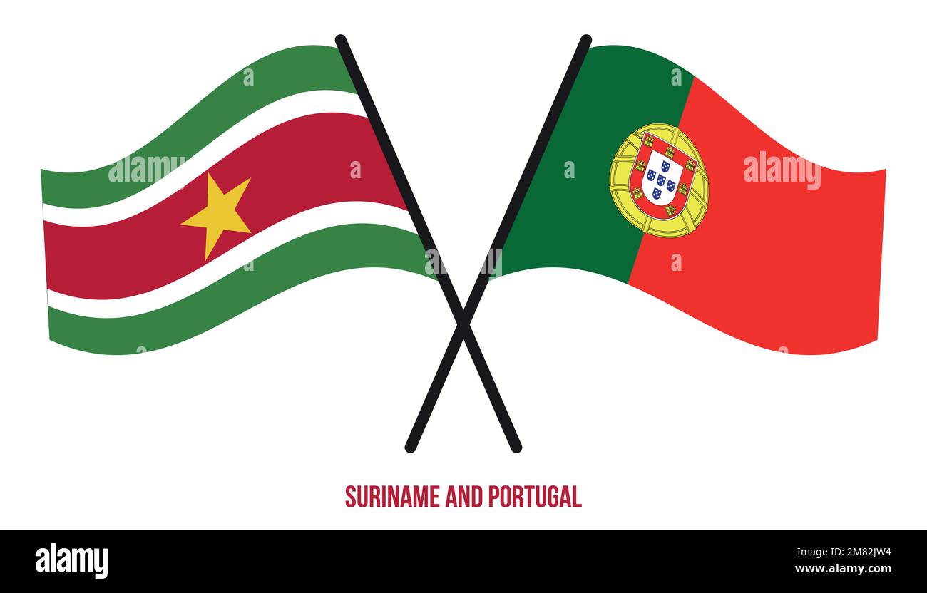 Suriname and Portugal Flags Crossed And Waving Flat Style. Official Proportion. Correct Colors ...