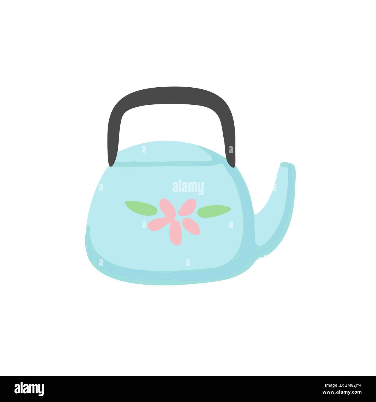 Hand drawn illustration of cute blue teapot in simple modern style ...