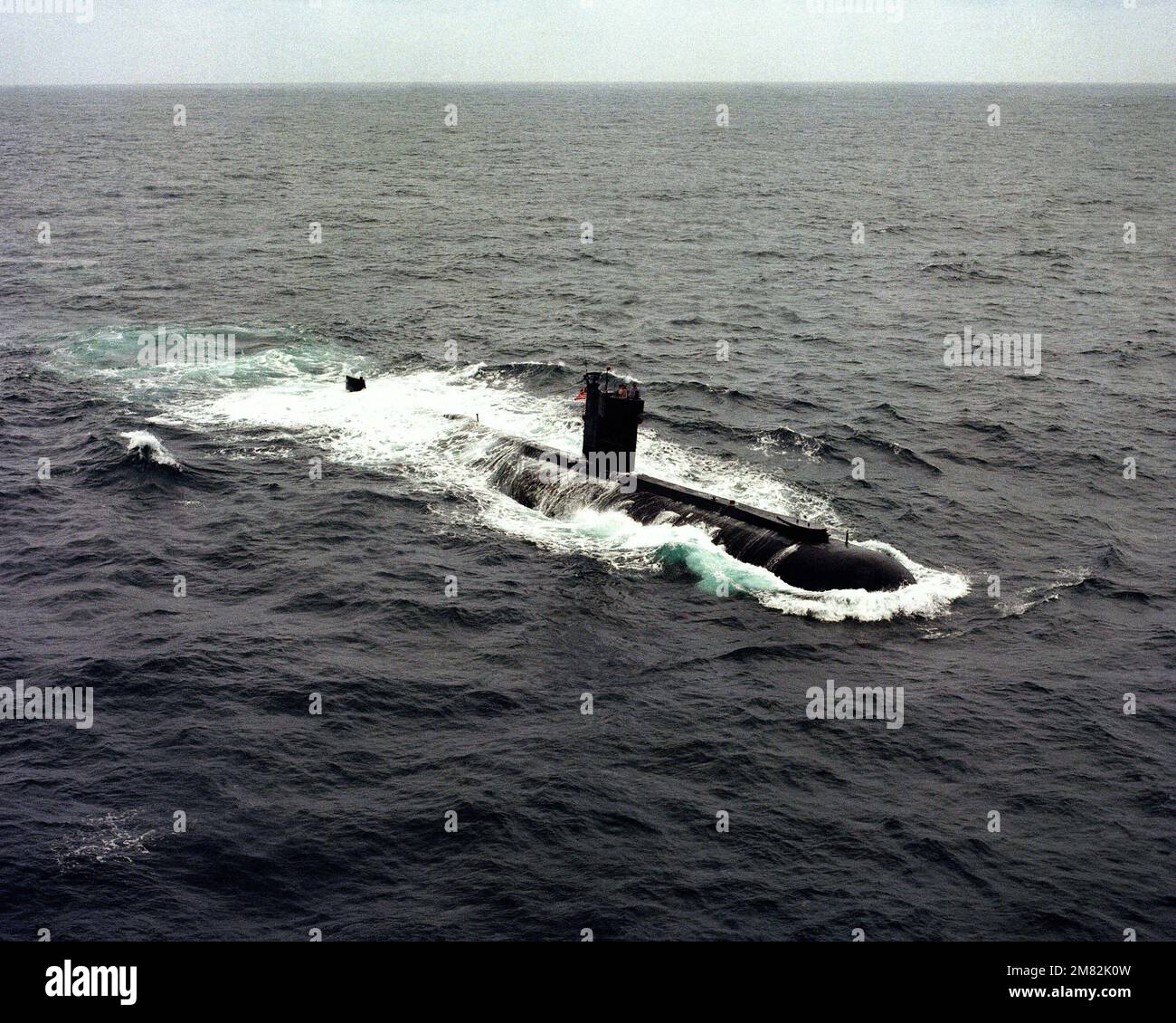 A starboard bow view of the research submarine USS DOLPHIN (AGSS 555 ...