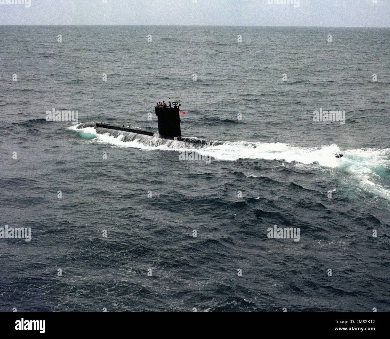 A port quarter view of the research submarine USS DOLPHIN (AGSS 555 ...