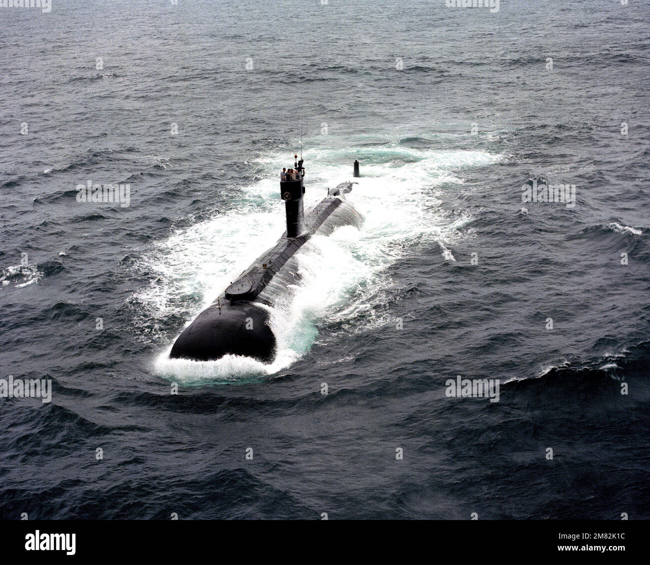 A starboard bow view of the research submarine USS DOLPHIN (AGSS 555 ...