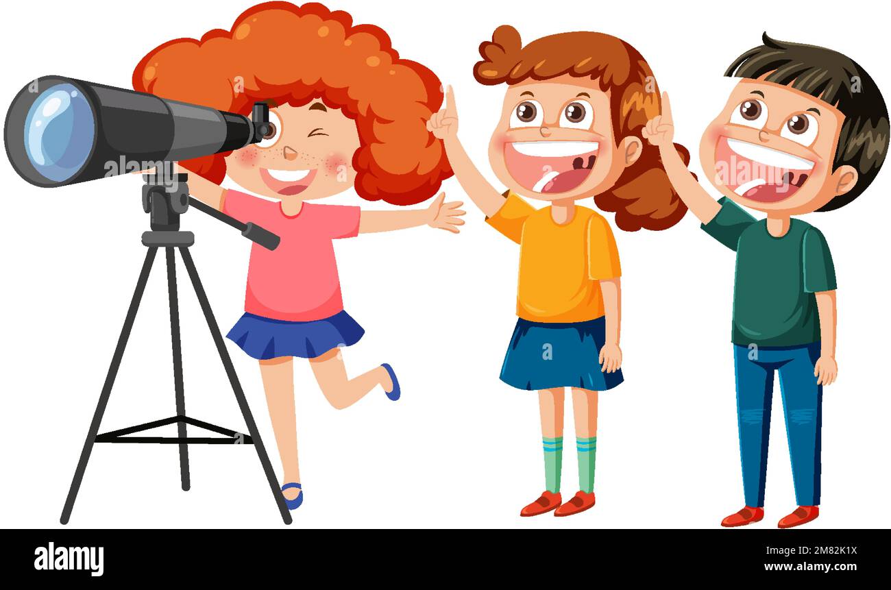 Kids observing the sky with a telescope illustration Stock Vector Image ...