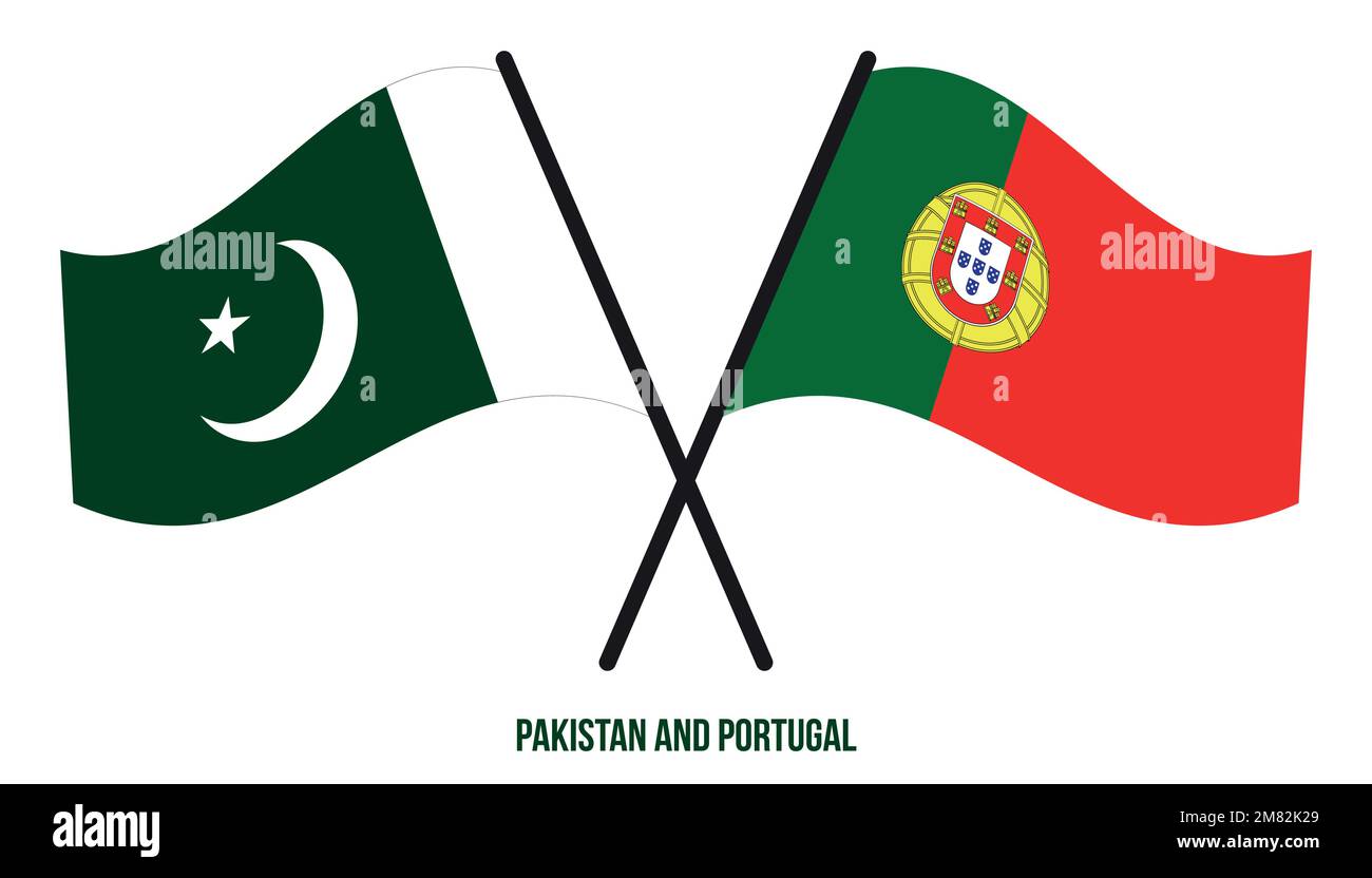 Pakistan and Portugal Flags Crossed And Waving Flat Style. Official ...