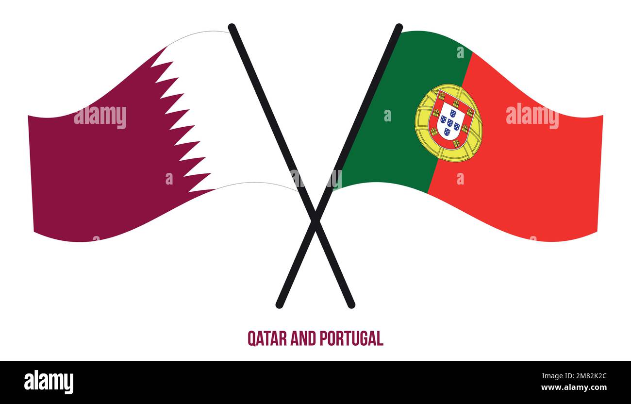 Qatar and Portugal Flags Crossed And Waving Flat Style. Official ...