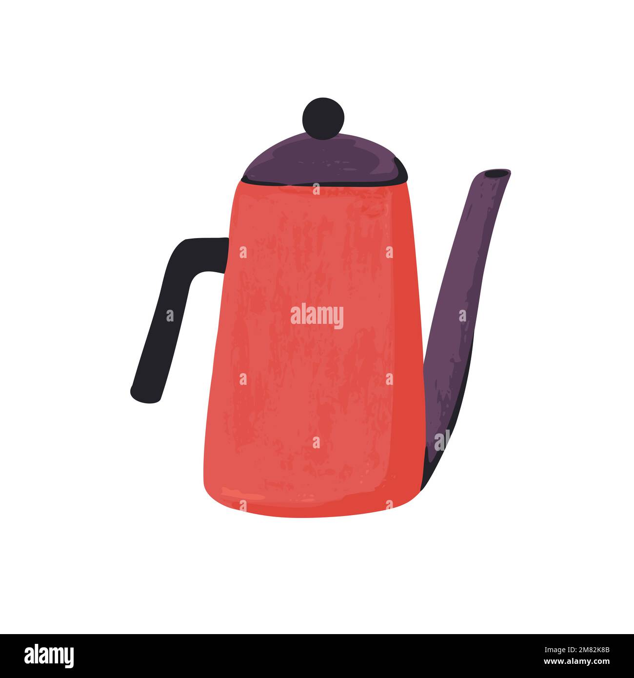 Hand drawn illustration of red coffee pot in simple modern style ...