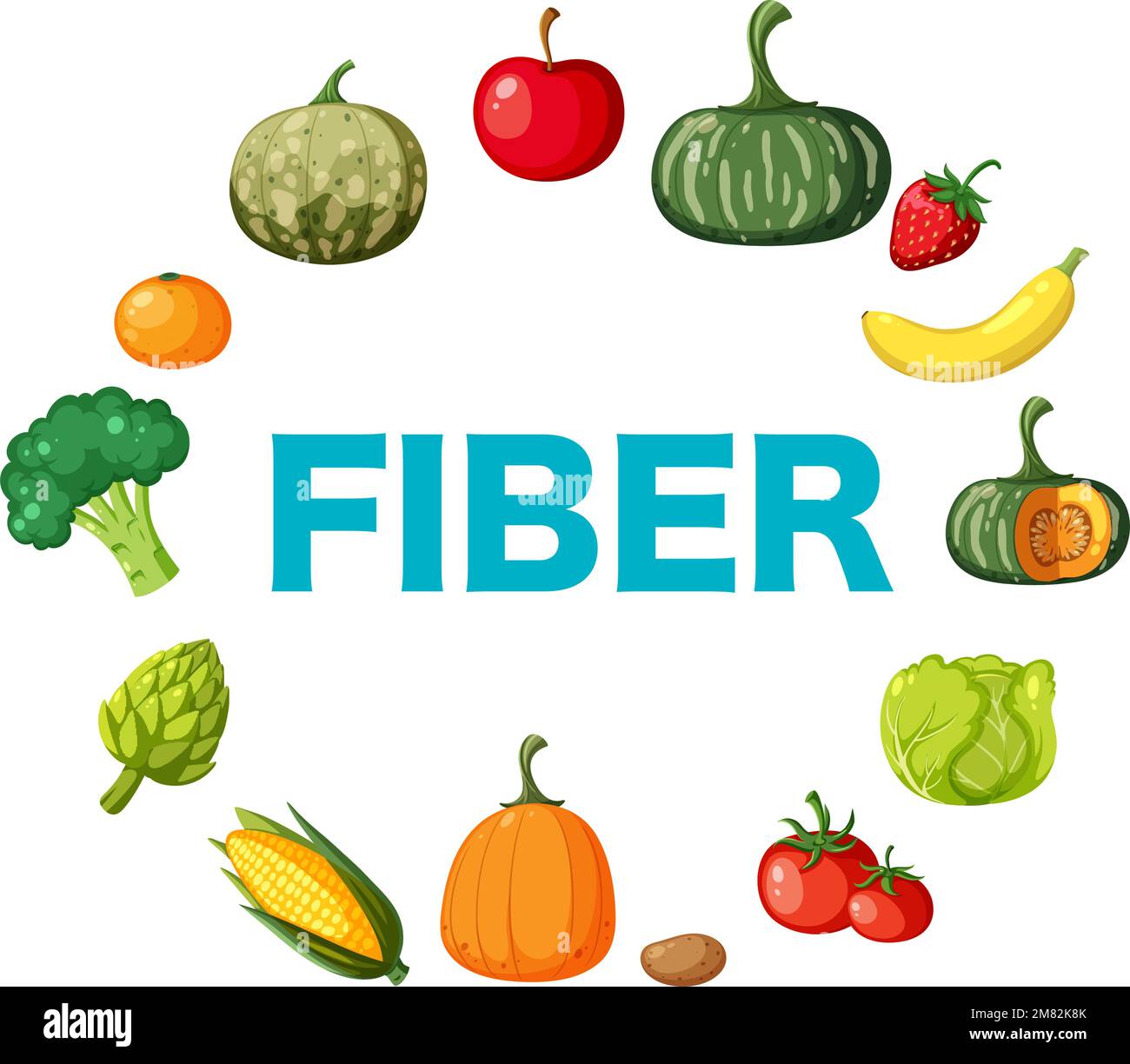 Fiber text around with vegetables and fruits illustration Stock Vector ...