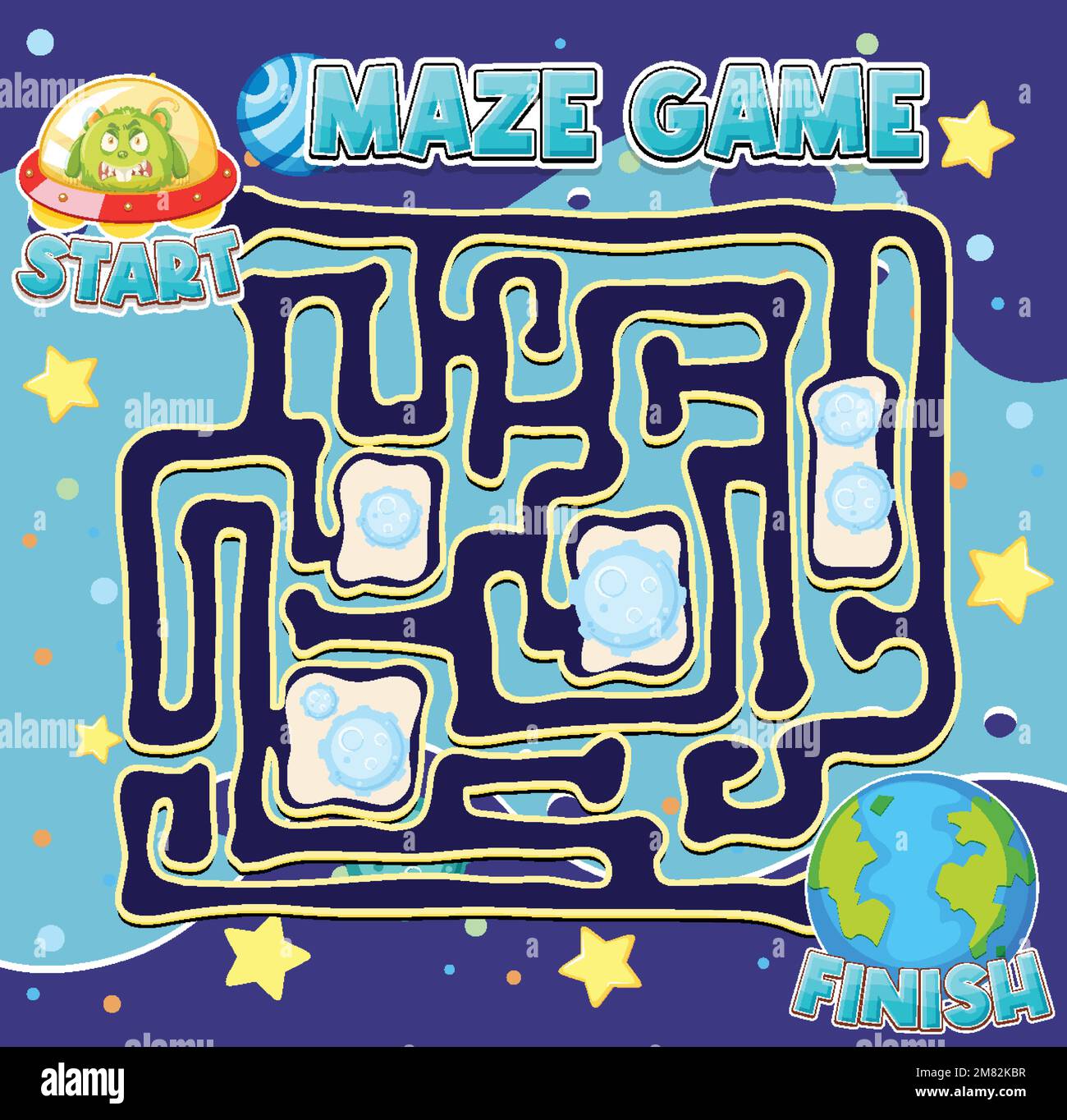 Maze game template in space theme for kids illustration Stock Vector ...