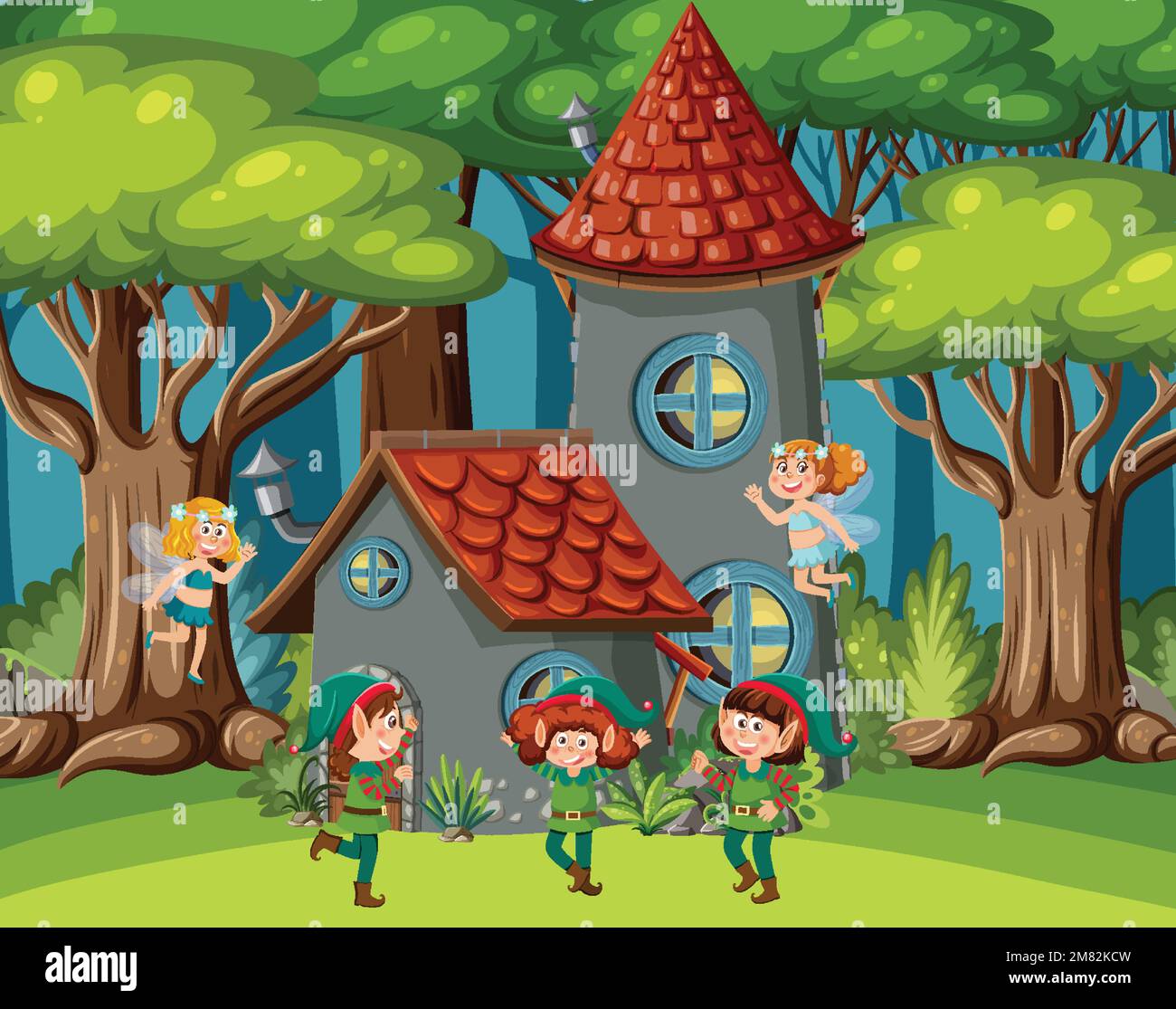 Fairytales In Fantasy Forest Illustration Stock Vector Image And Art Alamy