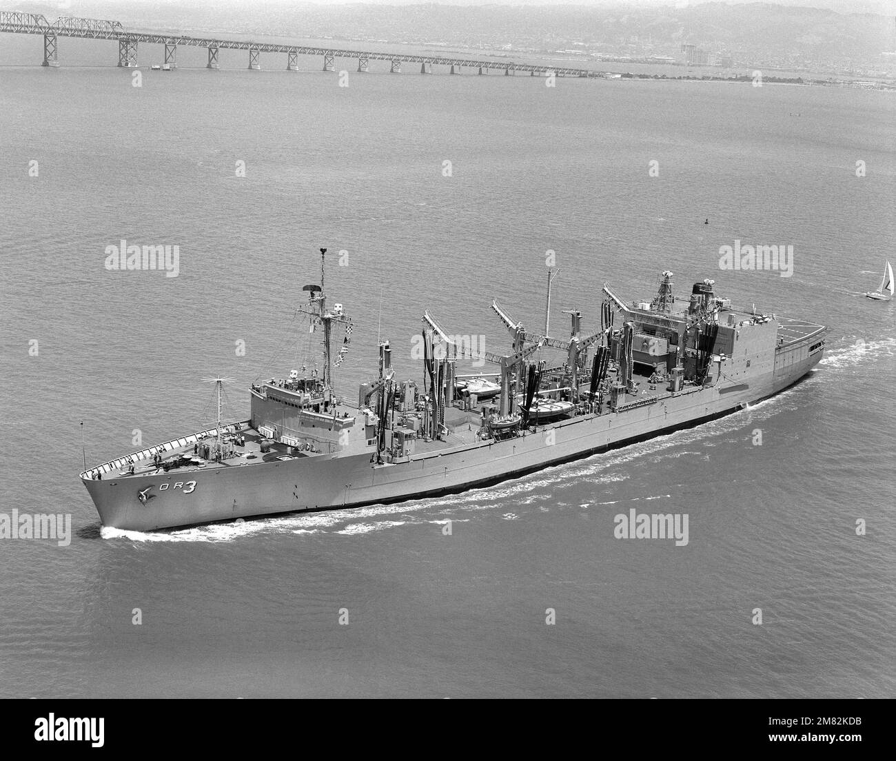 Aerial port view of the Wichita class replenishment oiler USS KANSAS ...
