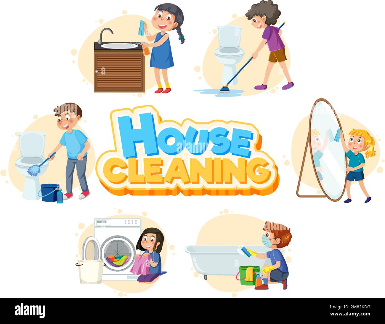 Kids cleaning at home set illustration Stock Vector Image & Art - Alamy
