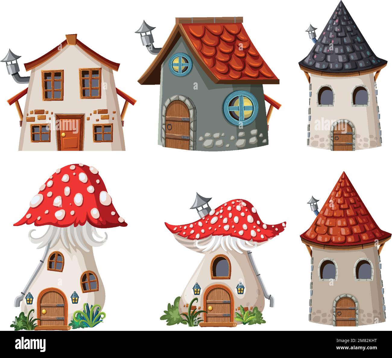A set of fantasy houses on white background illustration Stock Vector ...