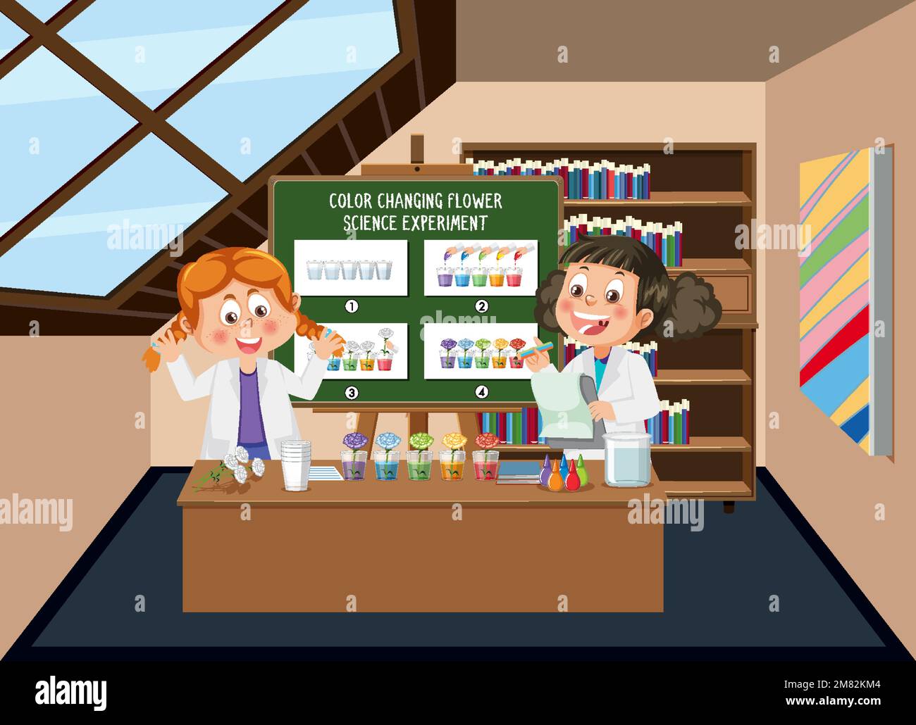 Student explaining color changing flower science experiment ...