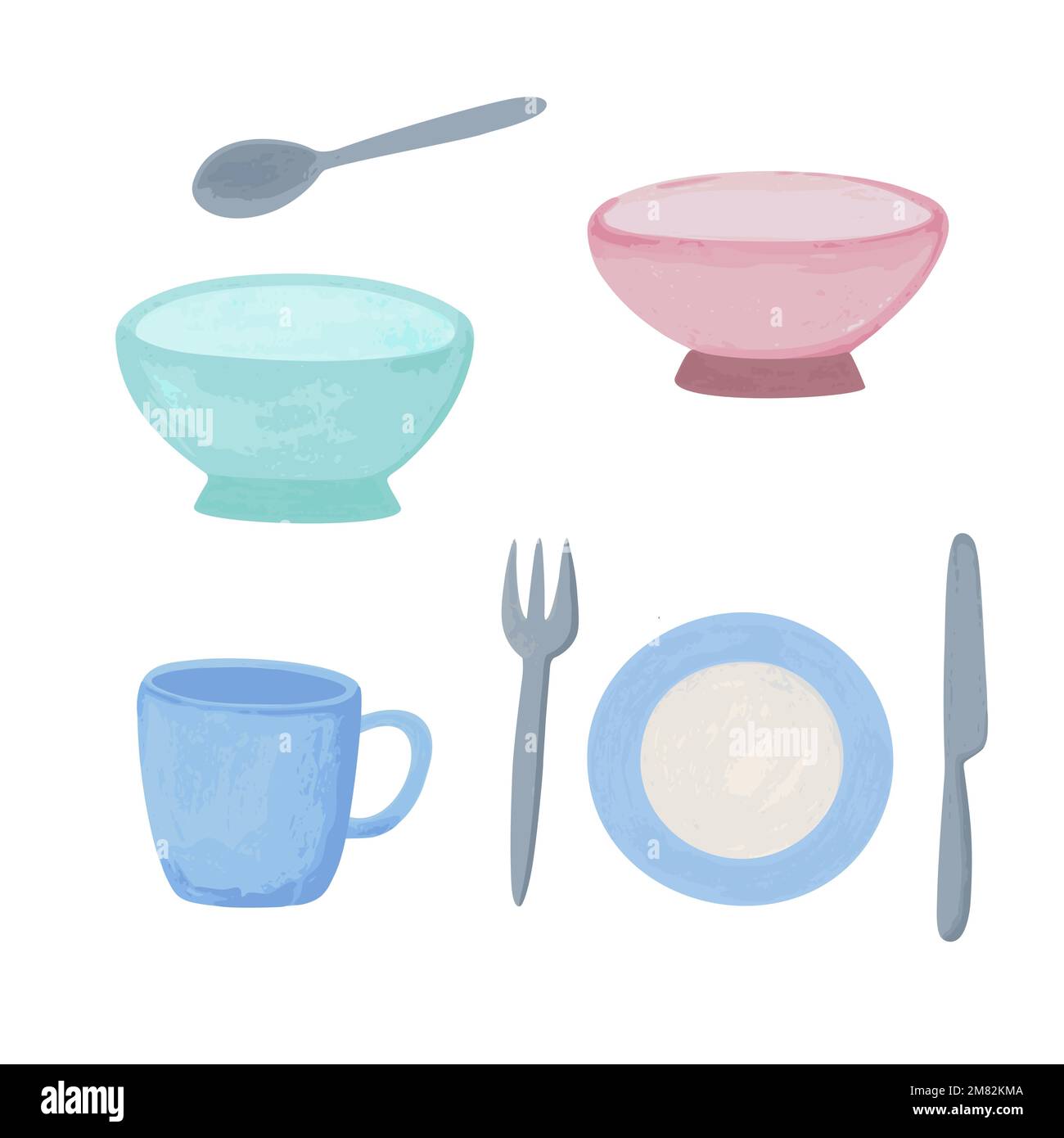 Hand drawn illustration of tableware in simple graphic modern style ...