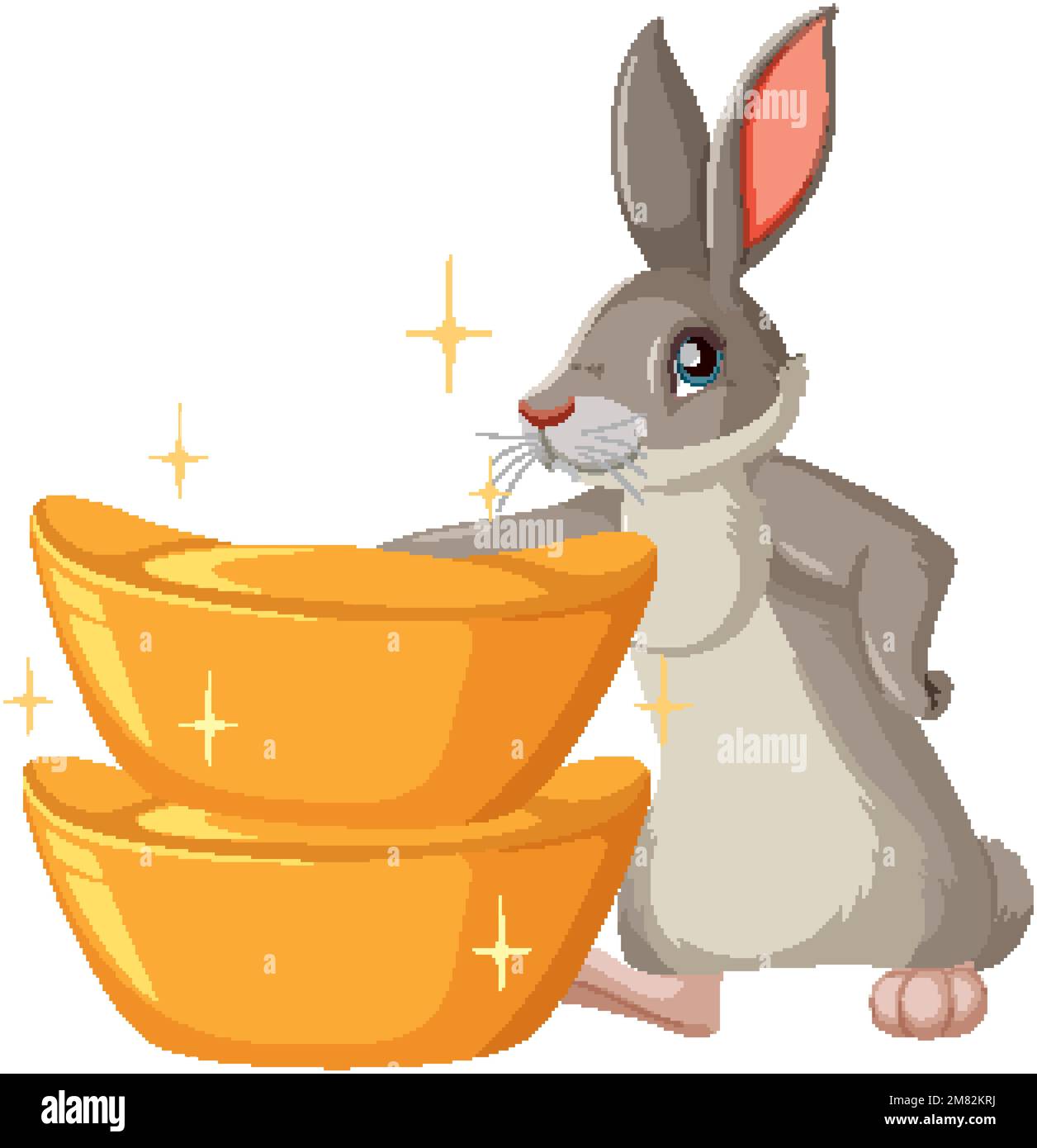 Cute rabbit with gold cartoon illustration Stock Vector Image & Art - Alamy