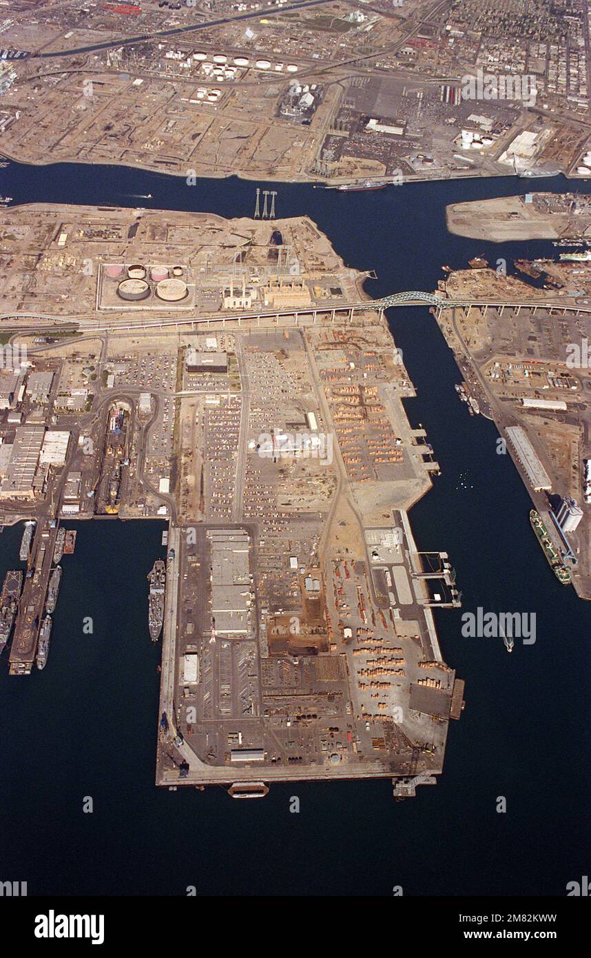 An aerial view of Long Beach Naval Shipyard. Base: Long Beach Naval ...