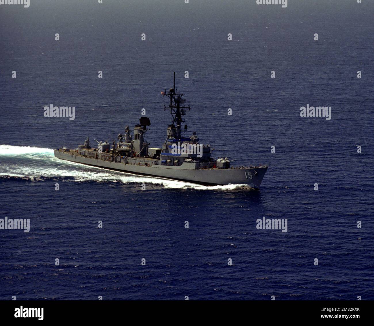 Aerial starboard bow view of the Charles F. Adams class guided missile ...