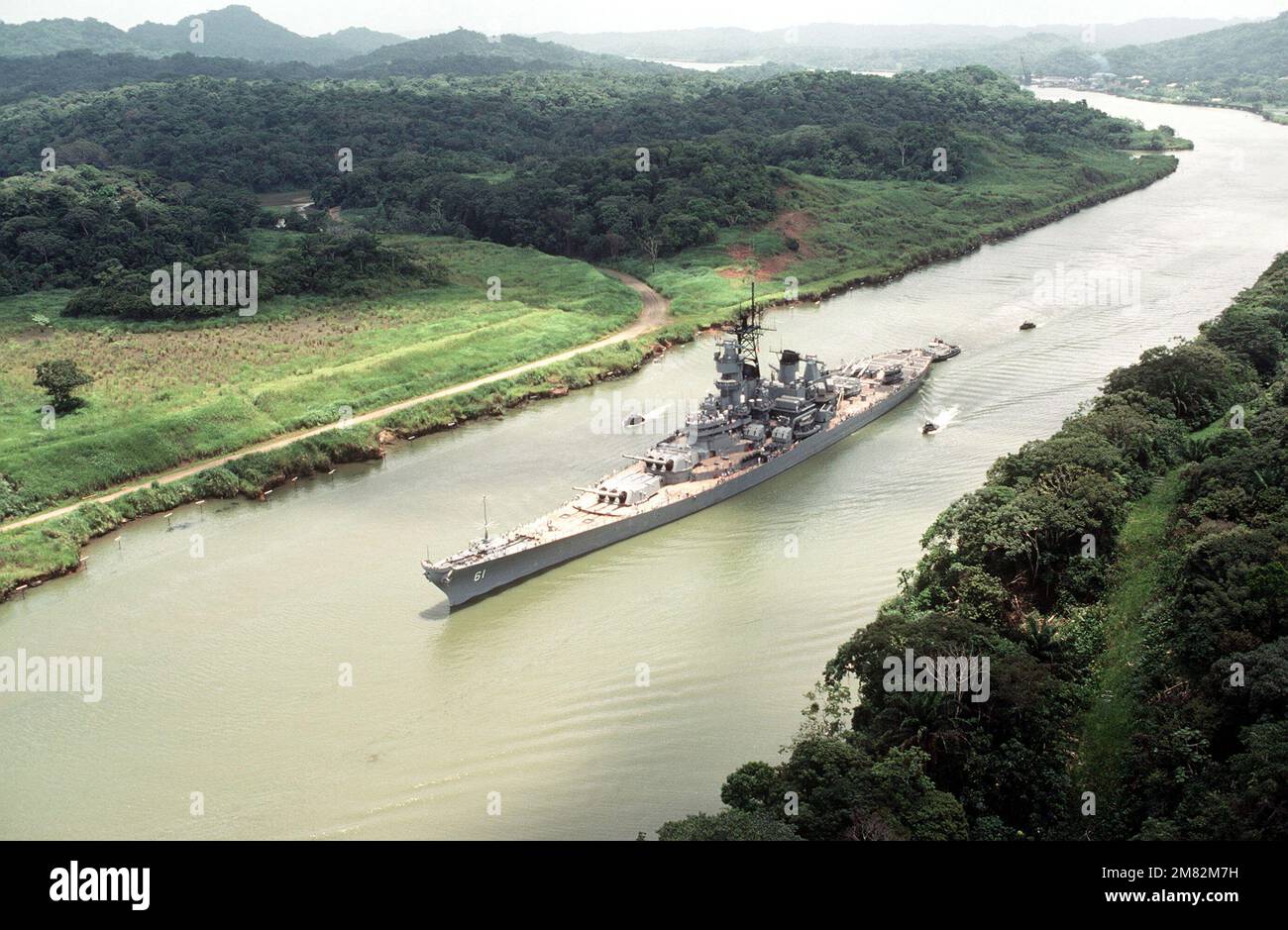 Elevated Port Bow View Of The Battleship Uss Iowa Bb 61 Passing Through The Gaillard Cut