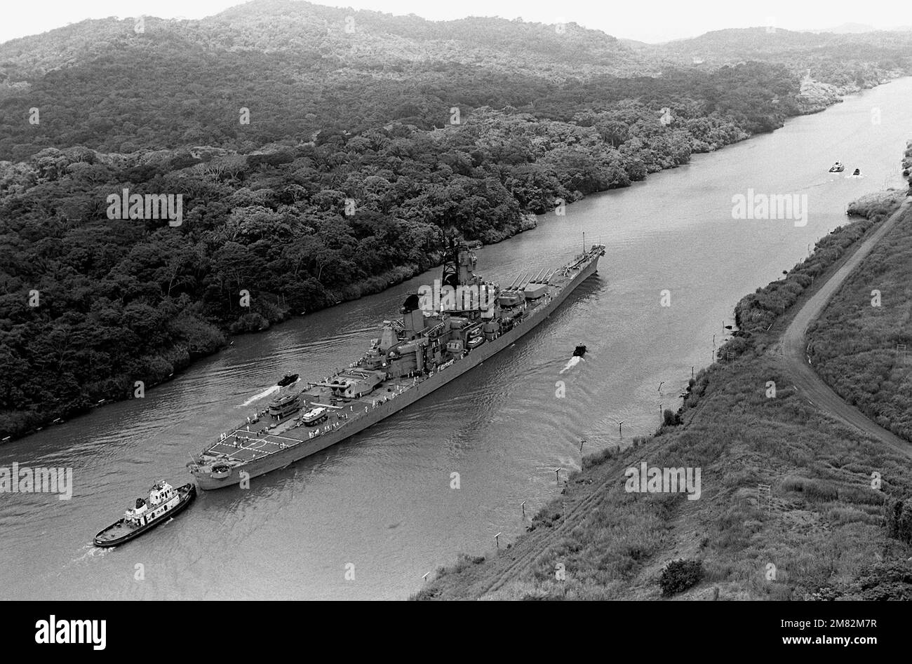 An elevated starboard quarter view of the battleship USS IOWA (BB-61 ...