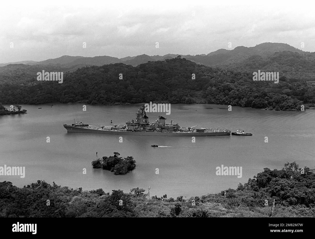 An Elevated Port Beam View Of The Battleship Uss Iowa Bb 61 In Gatun Lake While Transiting The