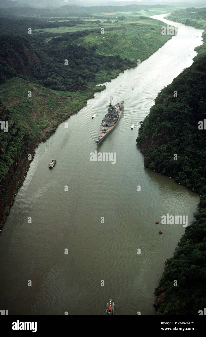 Aerial Port Bow View Of The Battleship Uss Iowa Bb 61 Passing Through The Gaillard Cut During