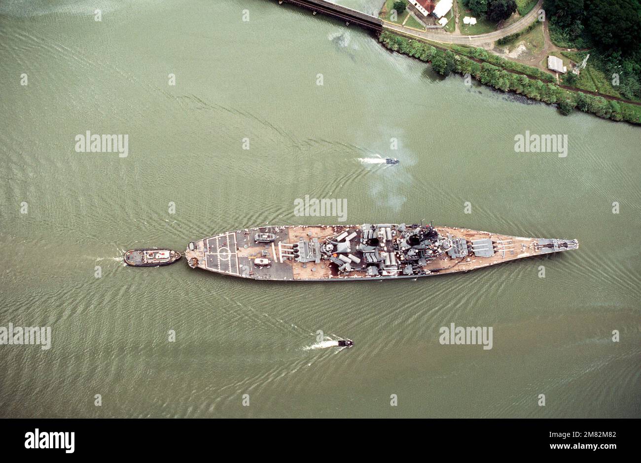Overhead view of the battleship USS IOWA (BB 61) passing through Gamboa ...