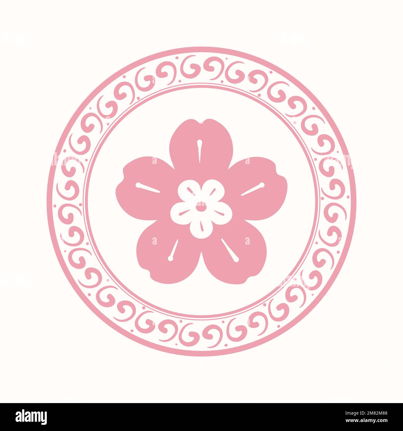 Pink sakura flower badge vector Chinese traditional symbol Stock Vector ...