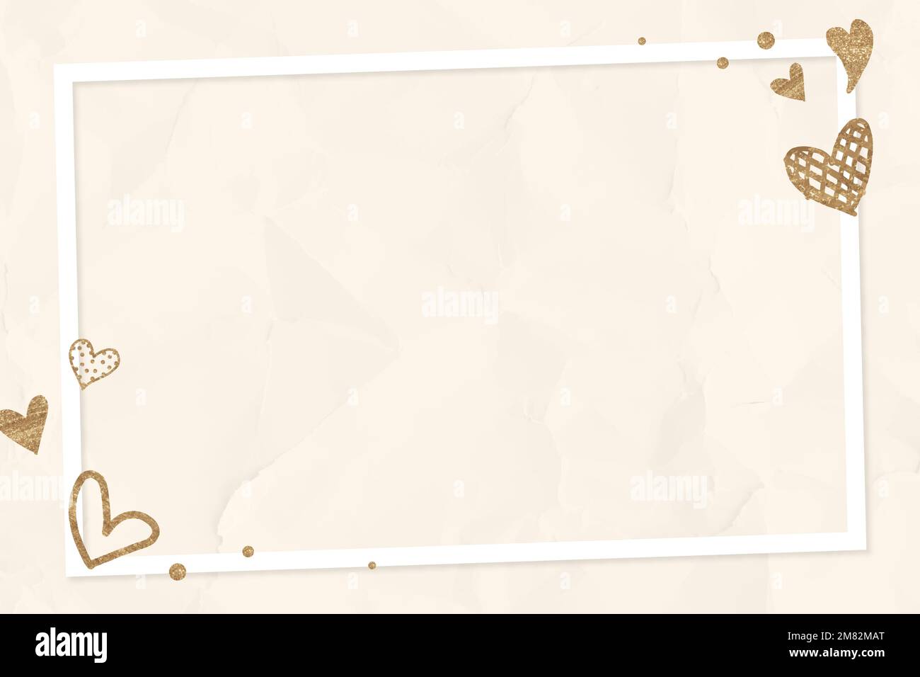Valentine’s glittery heart frame vector beige crumpled background Stock ...