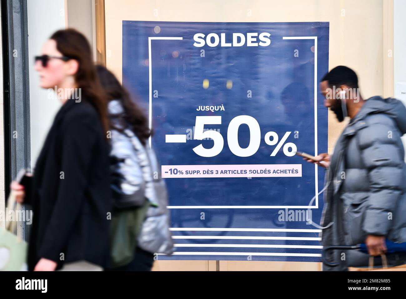 Posters in various French stores, start of the shopping season with ...