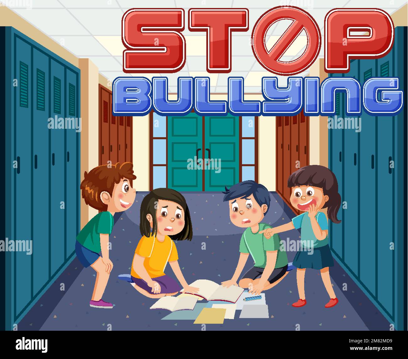 Stop bullying text with school kids illustration Stock Vector Image ...