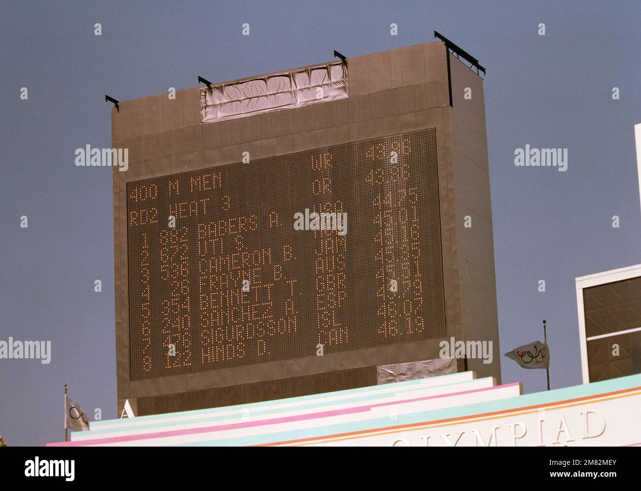 The scoreboard showing Air Force 2nd Lieutenant Alonzo Babers as the ...