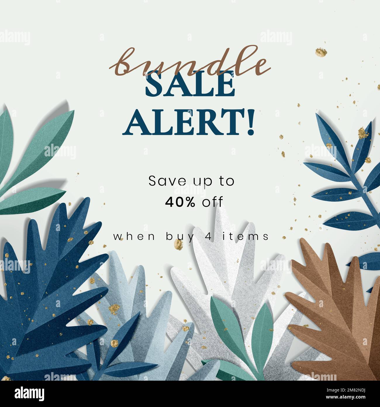 Paper craft leaf template vector in winter tone for social media ad ...