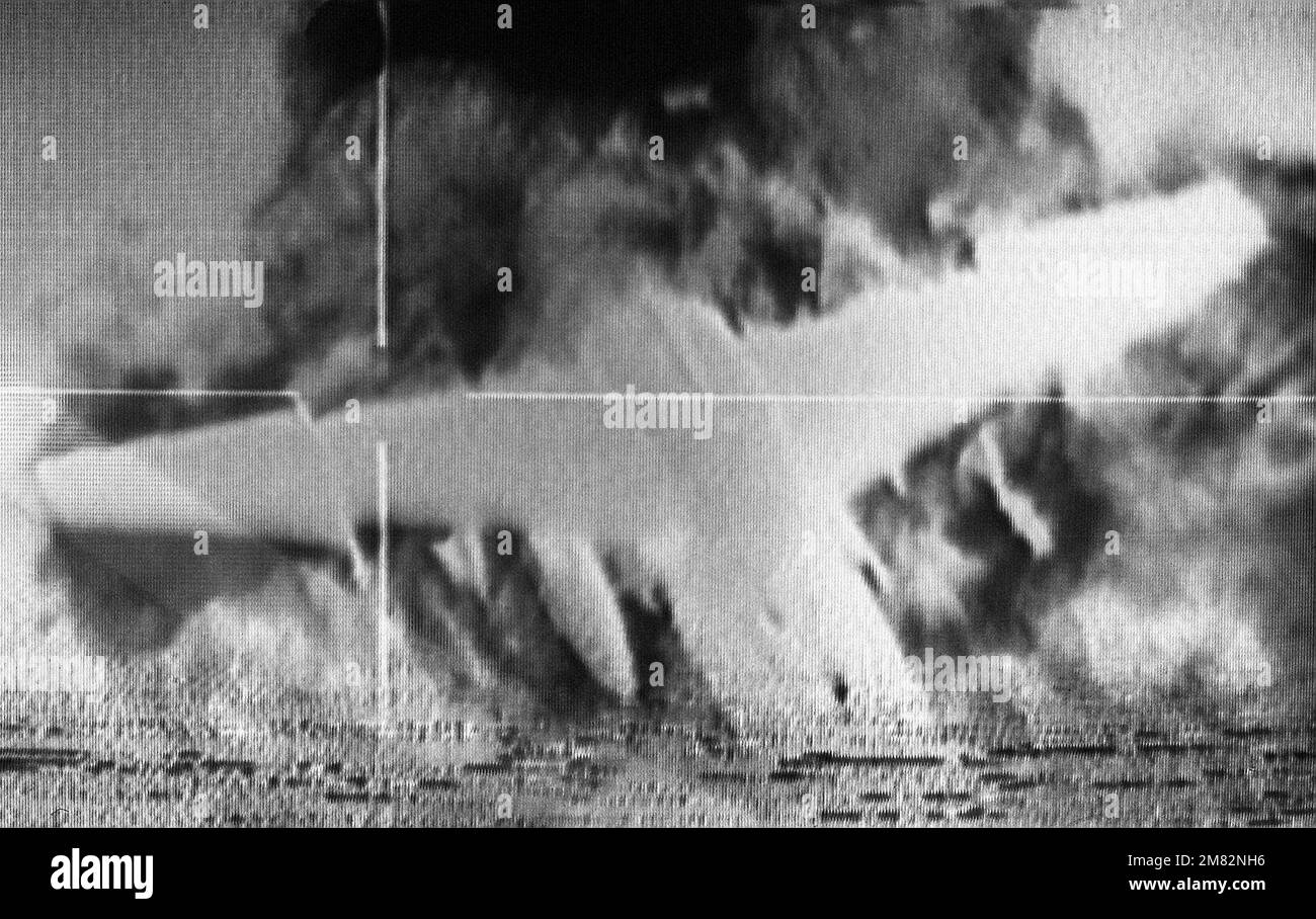 An Attack Squadron 56 (VA-56) A-7E Corsair aircraft erupts into flames ...