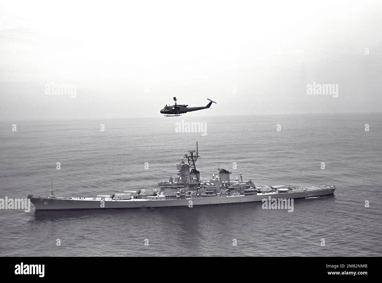 An aerial port view of the battleship USS IOWA (BB-61) underway during its shakedown cruise. A ...