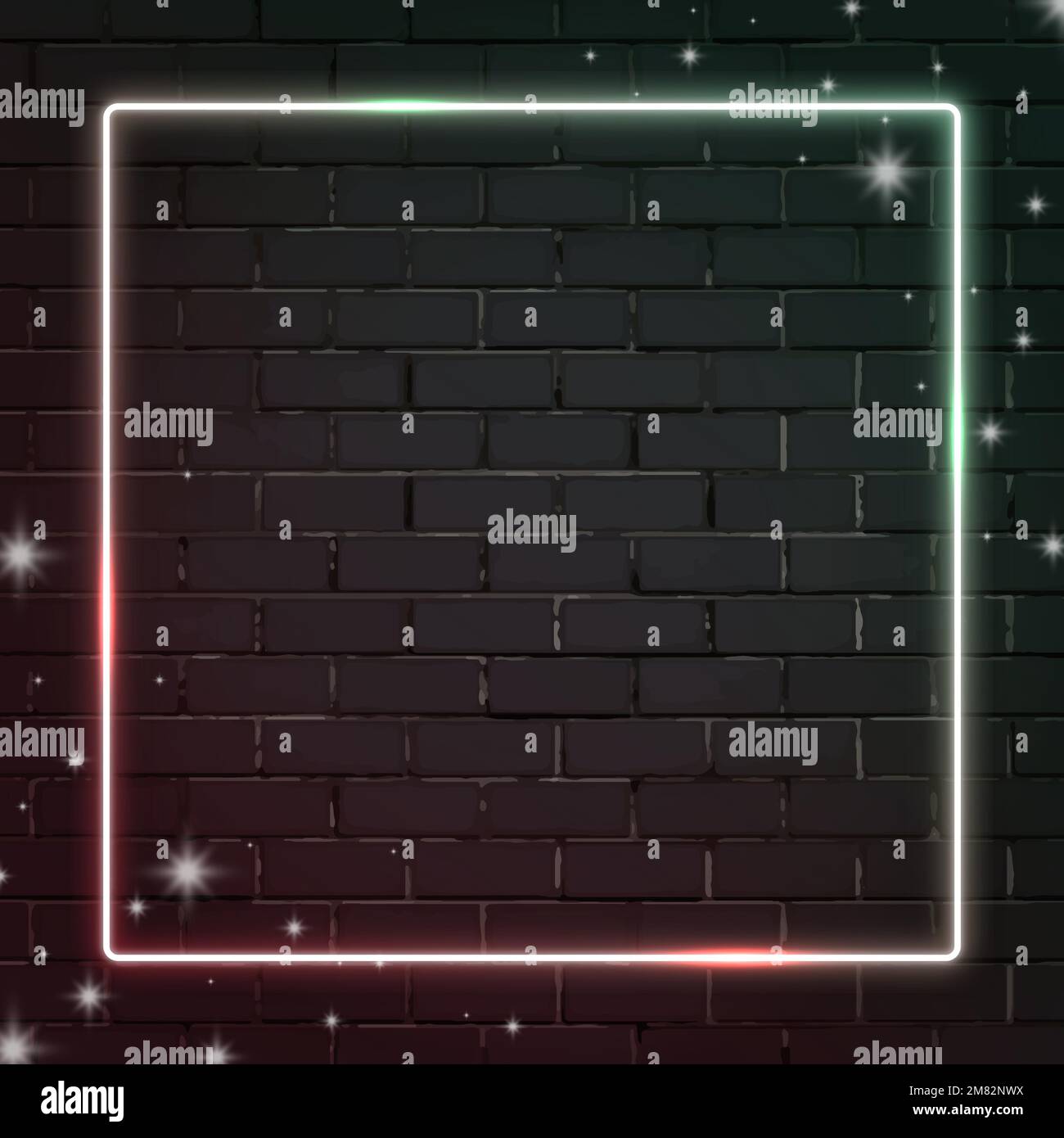Square blink neon frame on brick wall background vector Stock Vector ...