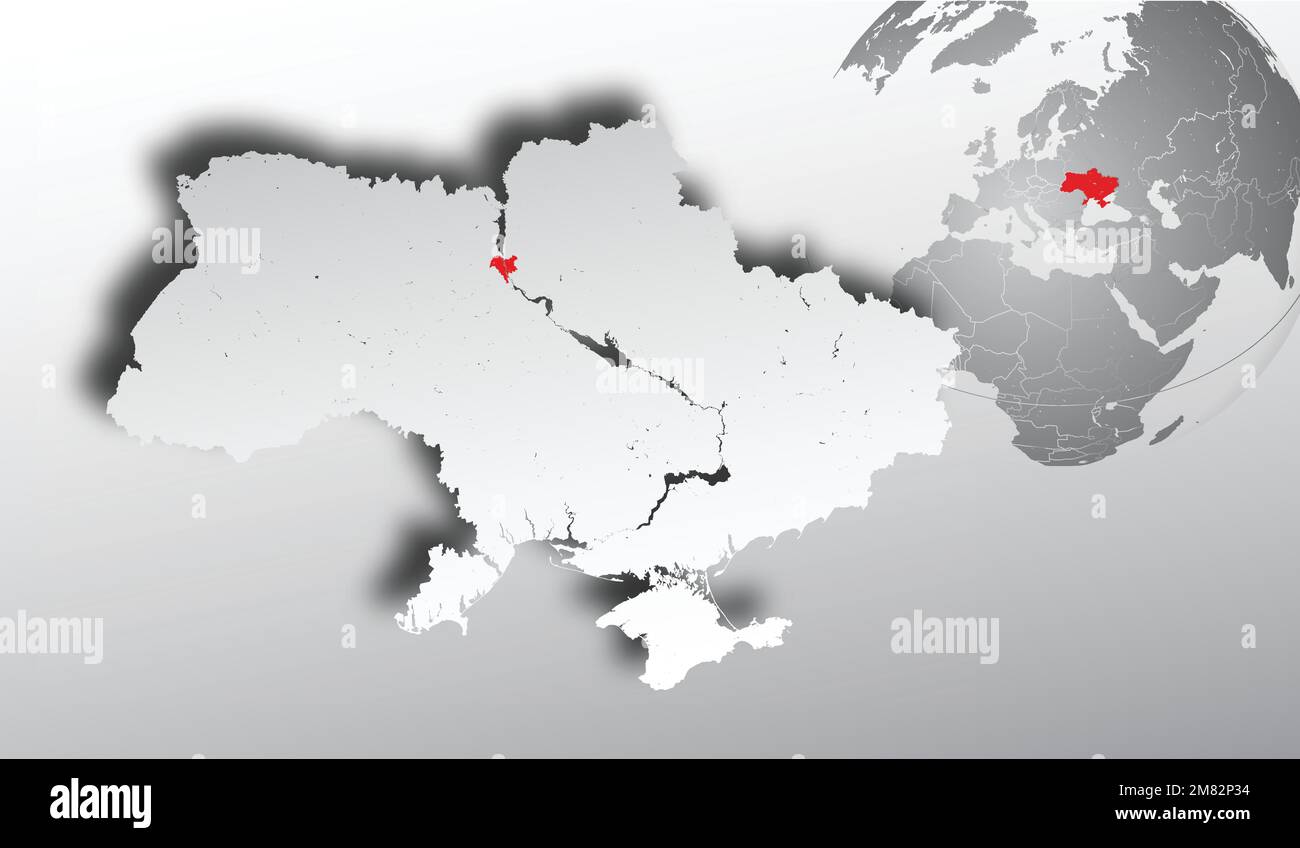 Map of Ukraine with rivers and lakes and Earth globe with Ukraine in ...