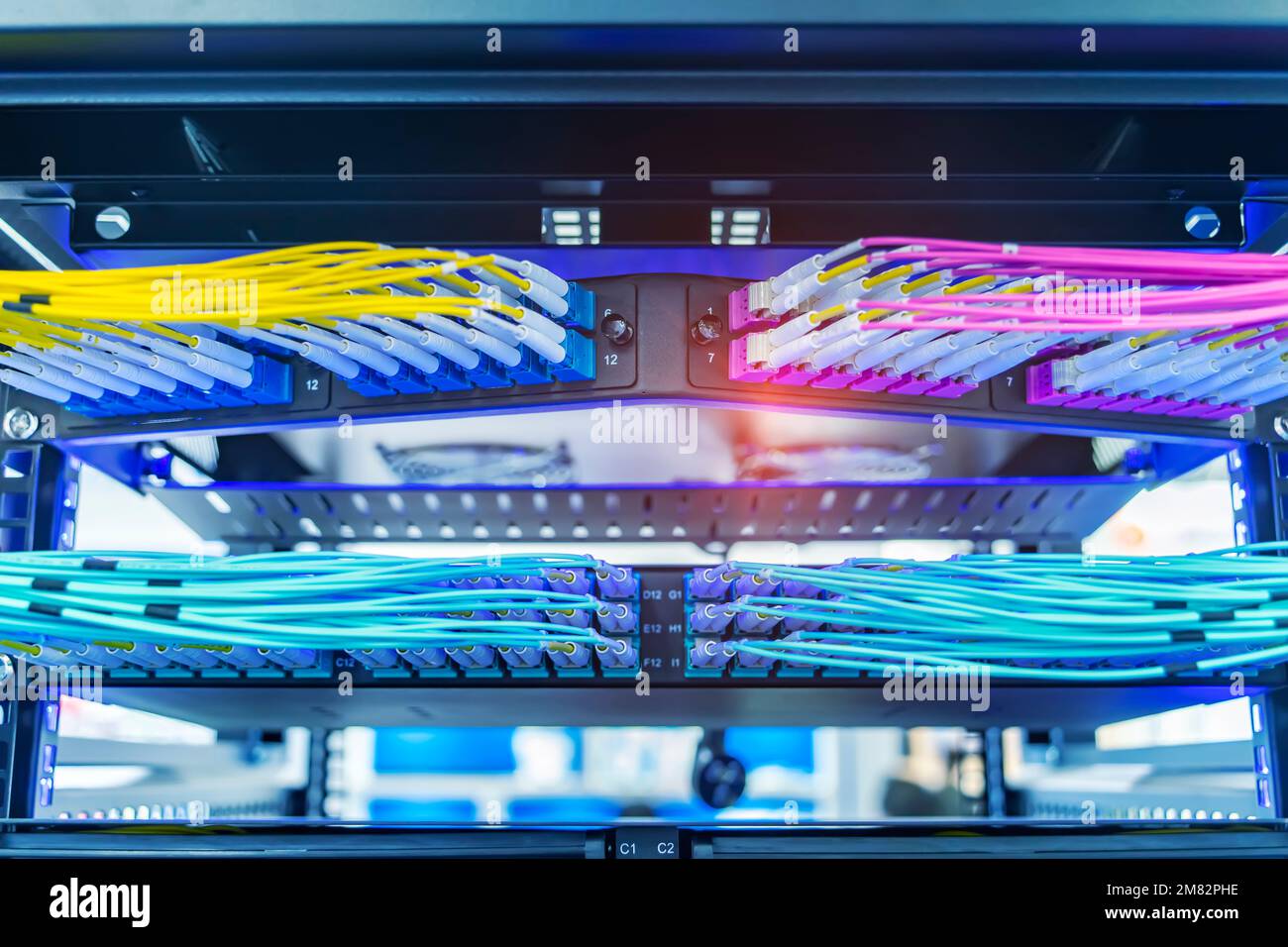 Fiber optic cable connect to communication Distribution point Stock ...