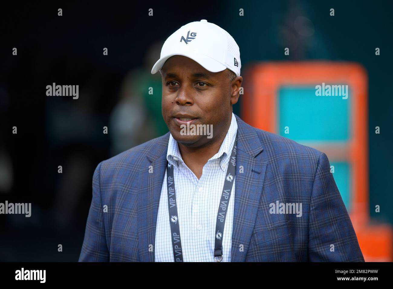 Miami Dolphins general manager Chris Grier walks onto the field before ...