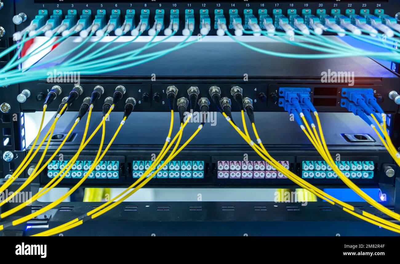 Fiber optic network cable connect to communication Distribution point ...