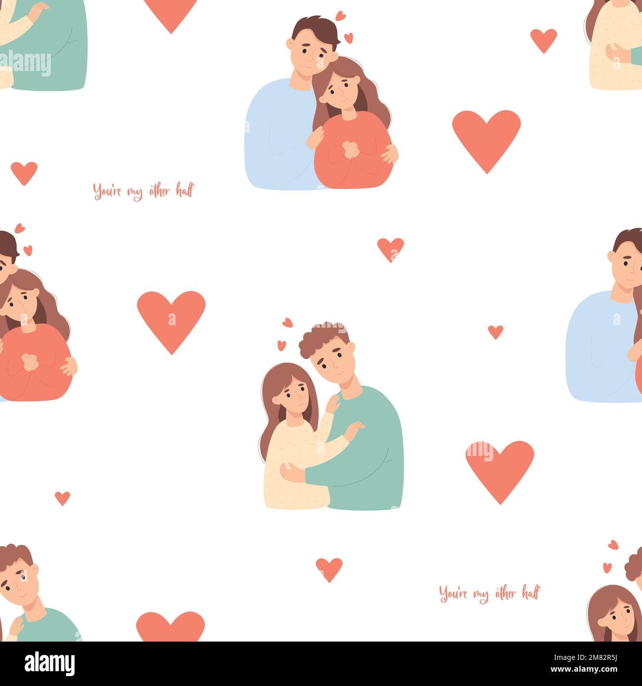 Seamless pattern with with love and people. Happy loving couple on ...