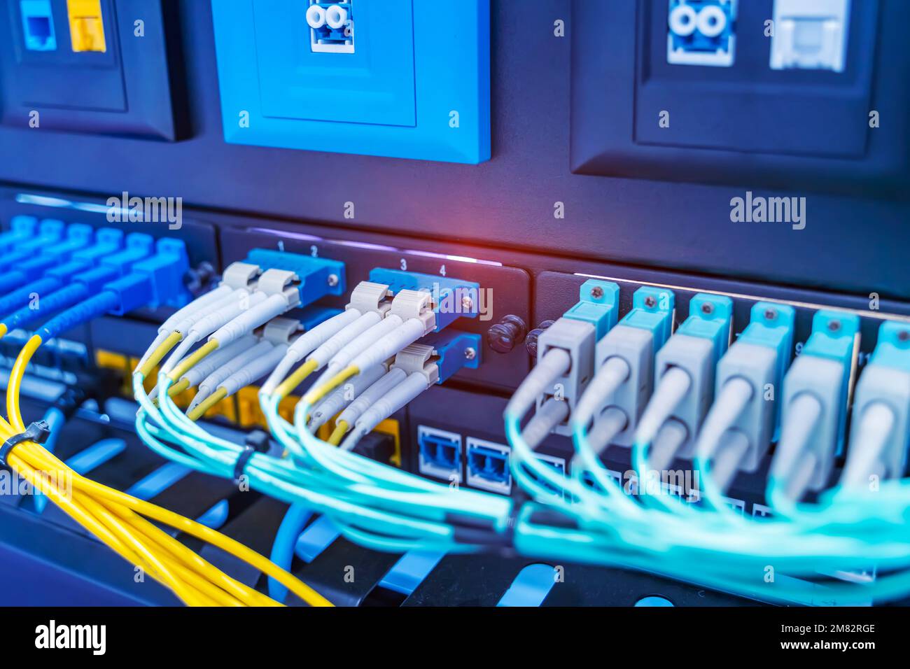 Fiber optic cable connect to communication Distribution point Stock ...