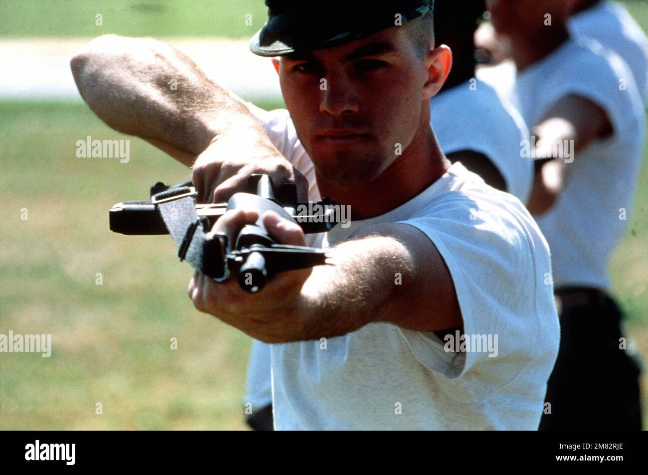 Recruits practice bayonet techniques with M16A1 during basic training ...