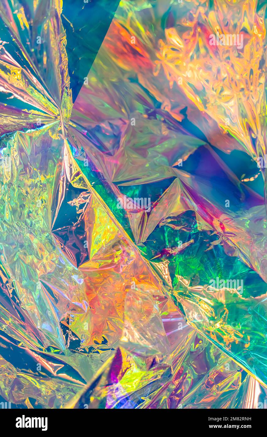 Holographic plastic wrinkled film with contrast light reflections Stock ...