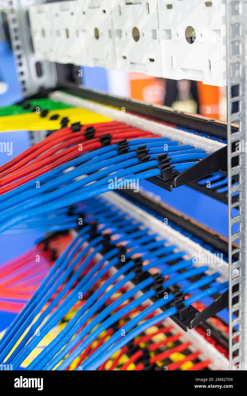 Network cables in switch and firewall in cloud computing data center ...