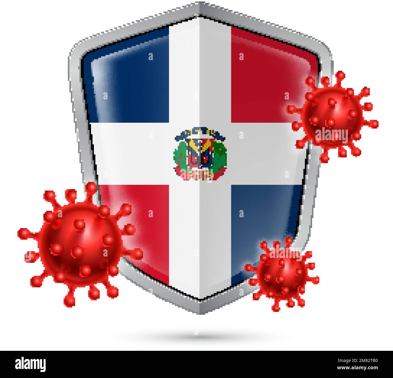 Flag of Dominican Republic on Metal Shiny Shield Icon and Red Corona ...