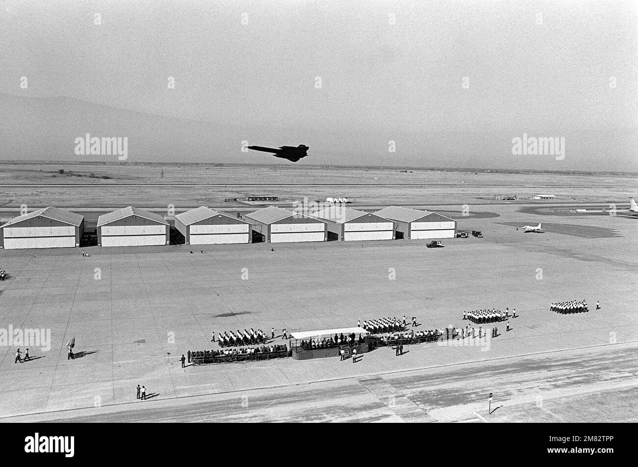 An SR-71 aircraft flies over in honor of Brigadier General Jesse S ...