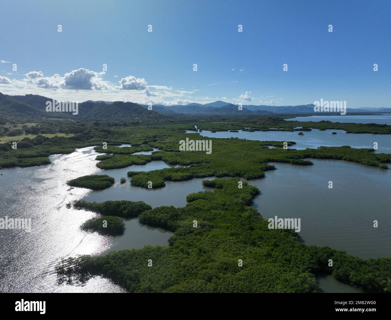 Tropical islands and mangrove in the Golfo de Nicoya, Isla Venado, in ...